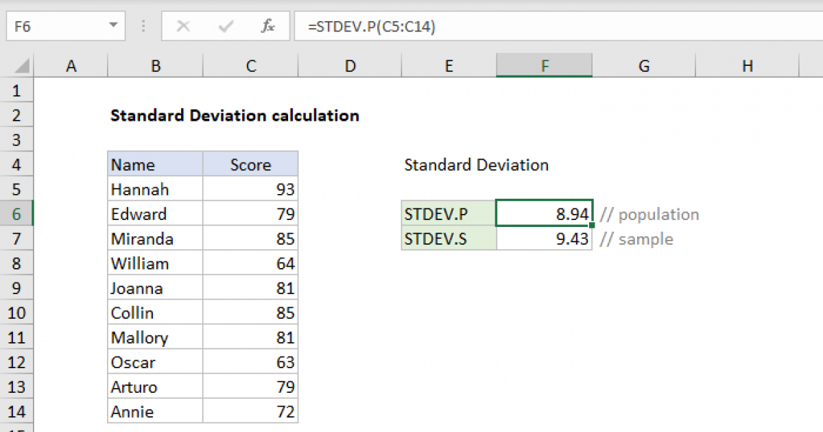 Standard Deviation Calculation Excel Formula Exceljet